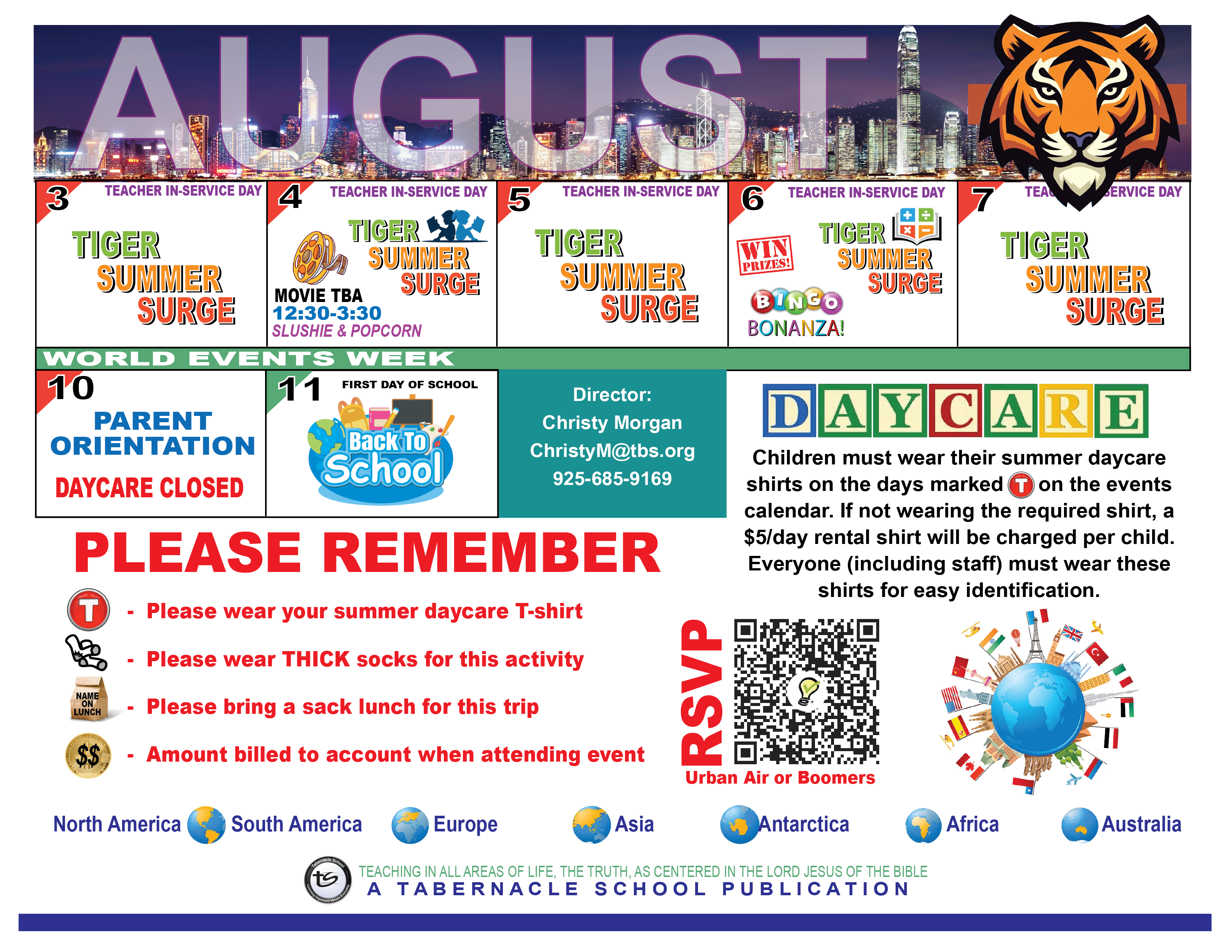 Summer Daycare Calendar 2026 AUGUST – Tabernacle School